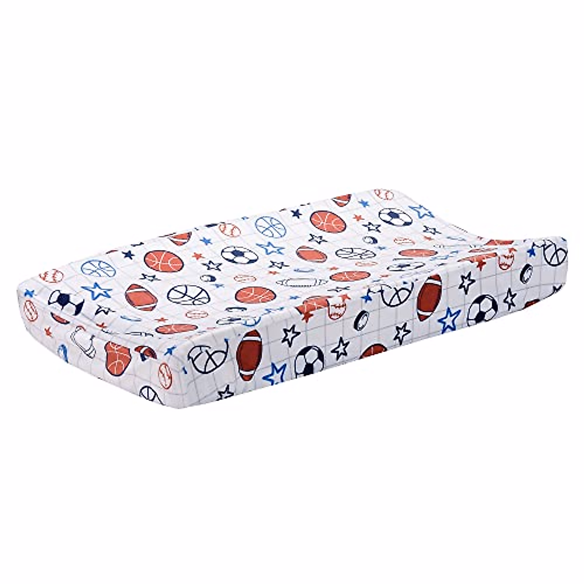 Lambs & Ivy Baby Sports White Changing Pad Cover - Football/Basketball/Baseball