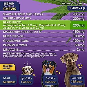 Hemp Calming Chews for Dogs with Anxiety and Stress - Dog Calming Treats - Dog Anxiety Relief - Separation - Travel - Barking - Melatonin for Dogs - Hemp Oil - Calming Treats for Dogs - 90 Chews