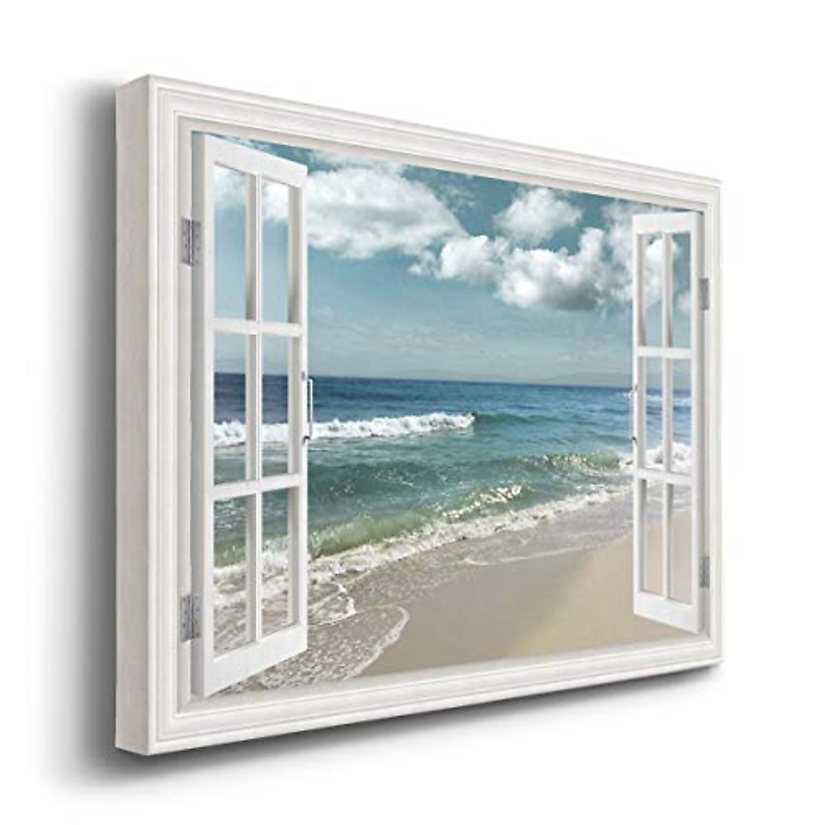 Renditions Gallery Canvas Nature Wall Art Home Paintings & Prints Artwork Cloudy Ocean Beach Sky Glam Romantic Window View Modern Decorations for Dining Room Office Kitchen - 24"x36" LT21