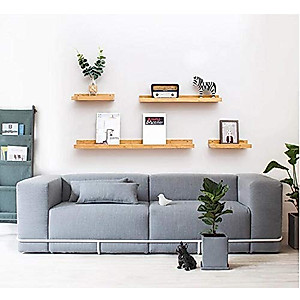 Badiano Wall Mounted Floating Shelf, Bamboo Picture Ledge, Wooden Display Shelves, 13 inch Solid Wood Bookshelf for Bedroom, Living Room, Bathroom, Kitchen, and Office (Natural)