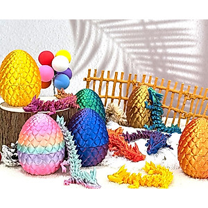 Dragon Egg 12In Dragon Toy 3D Printed Dragon Fidget Toys, 3D Printed Dragon Egg with Articulated Dragon Inside, Fidget Toys for Autism/ADHD, Easter Gifts(Bluegreen)