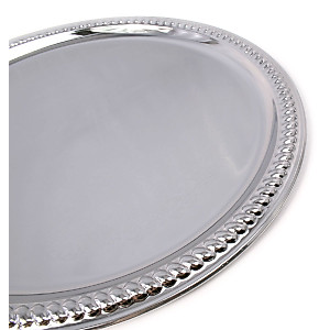 Maro Megastore (Pack of 4 14-Inch Traditional Round Floral Pattern Engraved Catering Chrome Plated Serving Tray Mirror Plate Silver Metal Platter Tableware Wedding Birthday (Extra Large) T139-14-4pk
