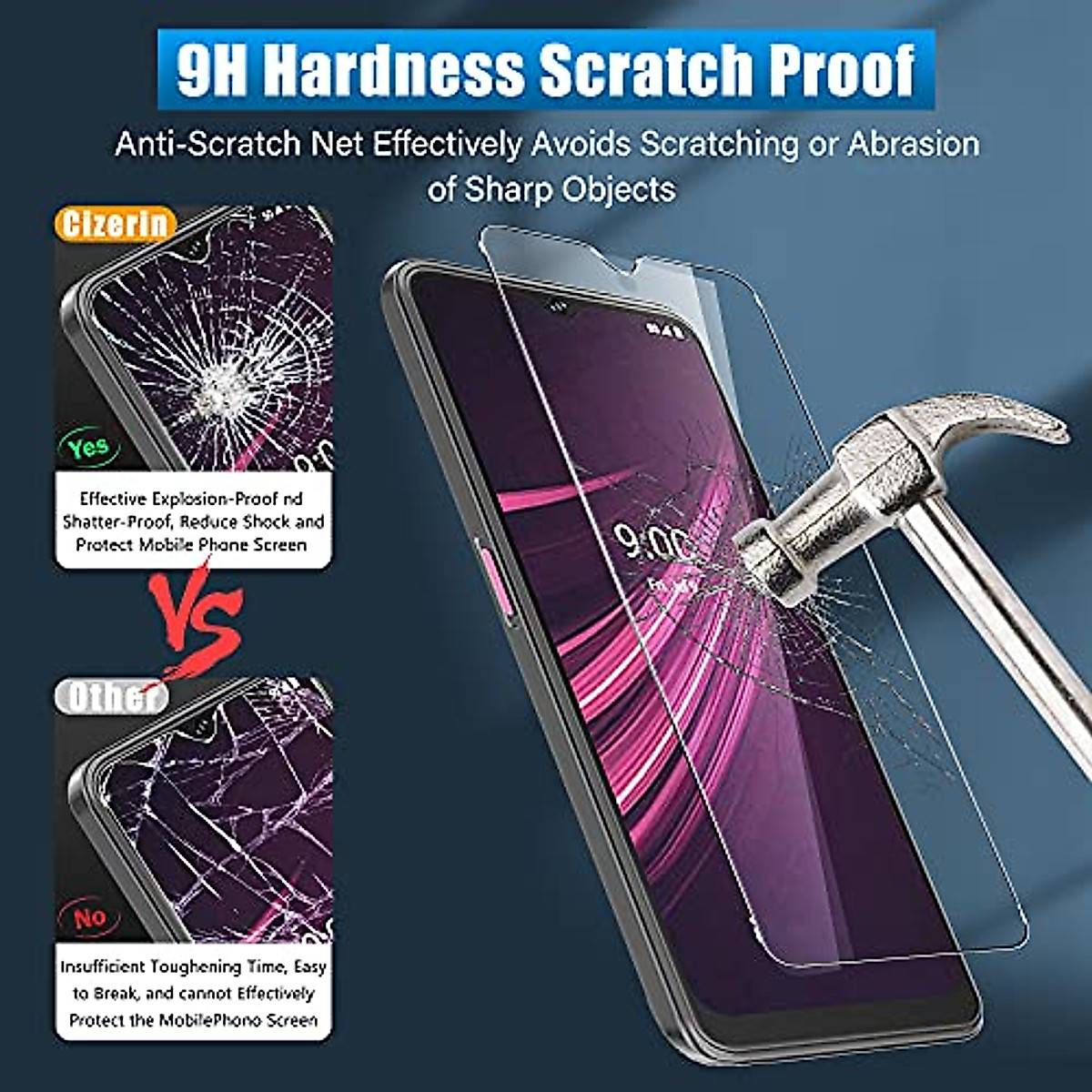 [2+2 Pack] Cizerin Tempered Glass Screen Protector for T-Mobile REVVL V+ 5G 2021 6.82 inch(T-Mobile REVVL V Plus 5G) - and Camera Lens Protector - Anti-Fingerprint - Shatter Proof - Gorilla Glass