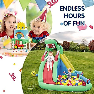 Inflatable Water Slides for Kids - Kinsuite Inflatable Bounce House Water Slide w/Jumping Area Climbing Wall Water Cannon Splash Pool Tunnel Indoor Outdoor Play (with 680W Air Blower)