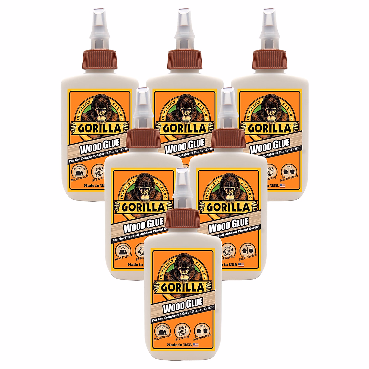 Gorilla Wood Glue, 4 Ounce Bottle, Natural Wood Color, (Pack of 6)