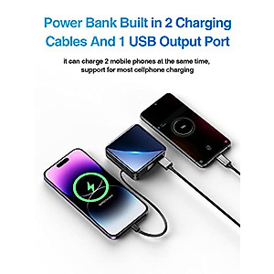 POWMYMTO 20000mAh Power Bank Portable Charger Battery Pack,Output 2A Charging with Built-in 2 USB-C Removable Charging Cables Led Display for iPhone 14 13 12 11 Pro,Samsung S21 LG and More