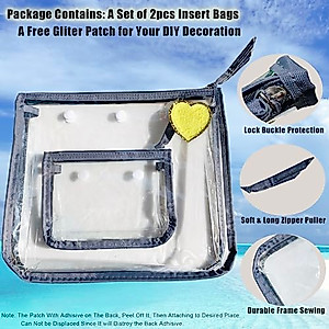 Clear Zipper Insert Bags for Beach Bag, Travel Organizer Storage Inner Pouch, Pop in Kinds of EVA Waterproof Beach Tote Bag(Grey Set of 2)