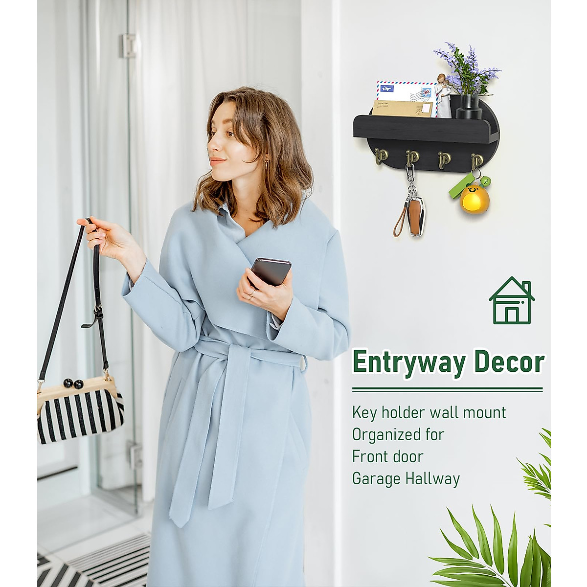 buways Key Holder Wall Mount,Key Holder for Wall Decorative Key and Mail Holder with Shelf,Modern Key Rack for Home Wall Decor for Apartment Office Entryway Front Door Living Room (Stylish Black)