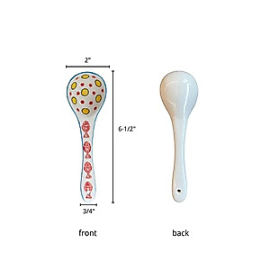 heart & home Ceramic Soup Spoons Set of 6, Wonton Soup Spoons Ceramic, Round Soup Spoons, 6-1/2" L, Multicolor