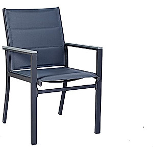 Kozyard Villa Outdoor Patio Dining Chair with Gray Frame, Gray Paded Textilence (2 Pack, Grey Chair)