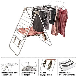 Everyday Home Clothes Drying Rack - Indoor/Outdoor Portable Laundry Rack for Clothing, Towels, Shoes and More - Collapsible Clothes Stand (White)