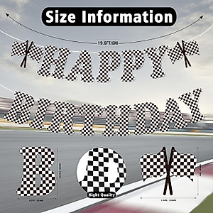 Diprin Racing Birthday Banner, Black and White Checkered Banner Racing Birthday Party Decorations, for Nascar Race Party Supplies ﻿