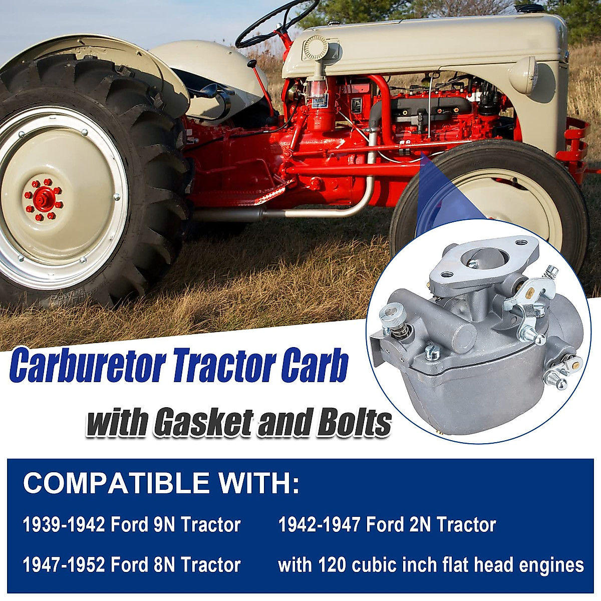 Nakuuly 8N9510C Marvel Schebler Carburetor for Ford Tractor with Gasket and Bolts Compatible with Ford Tractor 2N 8N 9N 1939-1952 Heavy Duty Replaces # TSX33 TSX-241B TSX241B 9N9510A