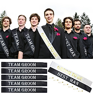 7 PCS Bachelorette Sashes Set for Groomsmen, Black Team Groom Sashes for Bachelor Bridal Shower Supplies Wedding Parties Decorations Favors Gifts