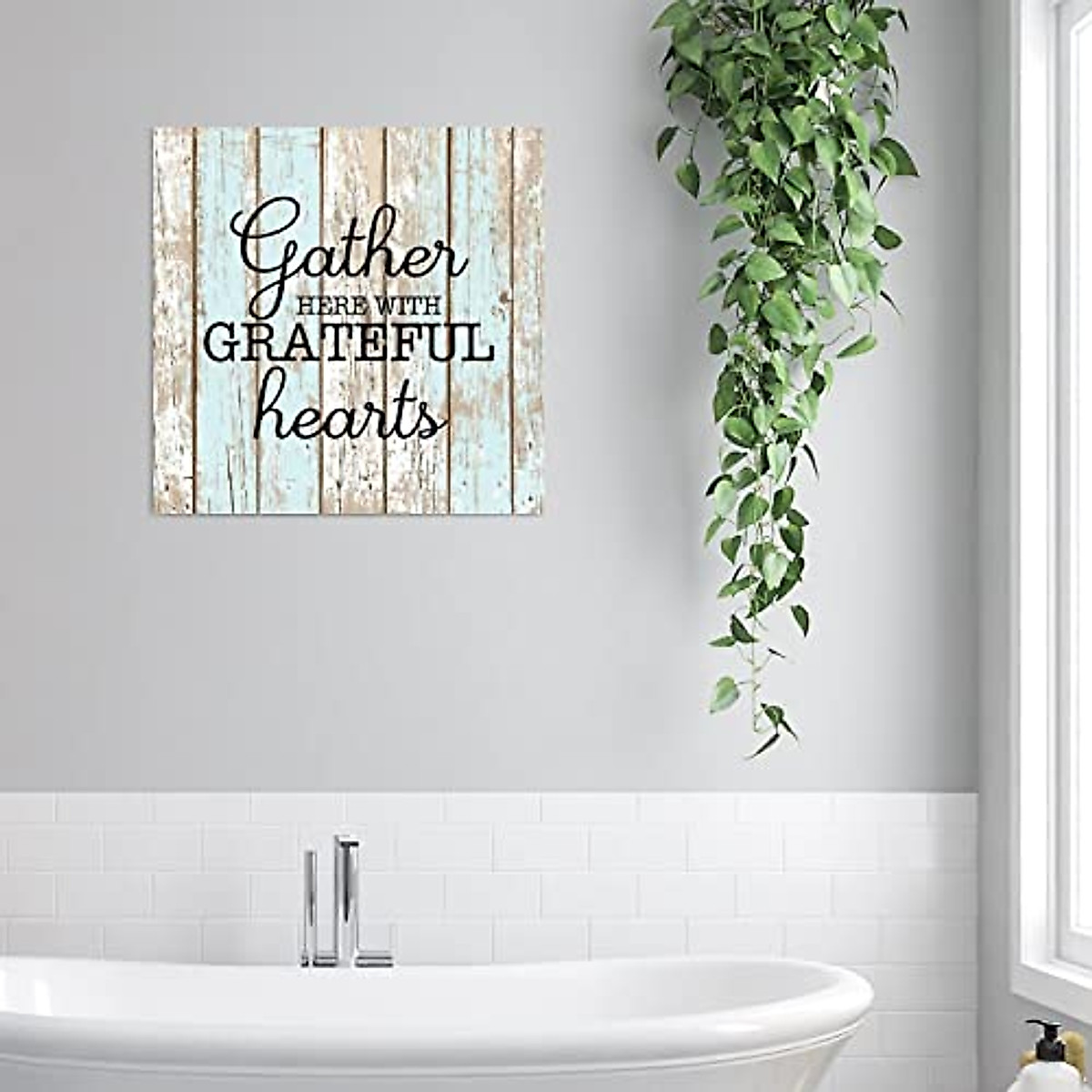 Gather Here With Grateful Hearts Brass Plaque On Wood Double Sided Wooden Signs Good Vibes Wood Sign No Fading Fashion Sports For Baby Shower 25cmx25cm
