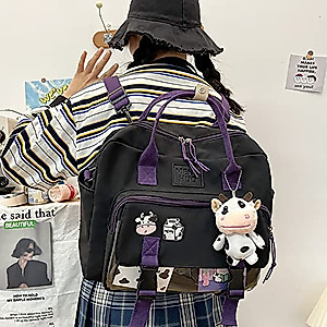 SALLYOON Japanese School Hand Bag Anime Backpack Shoulder Bag Kawaii Cute Backpacks for Girls (Black)