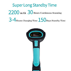 Alacrity 2D 1D QR Industrial Barcode Scanner with Stand, Bluetooth 2.4GHz Wireless 2 in 1, Shock Dust Proof, Hands Free Barcode Reader, Blue