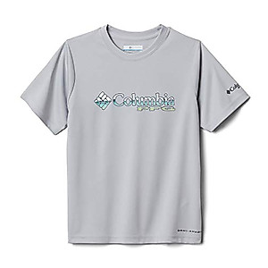 Columbia Boy's PFG Printed Logo Graphic Tee Shirt, Moisture Wicking, Sun Protection, Cool Grey Fish Fill, 4T