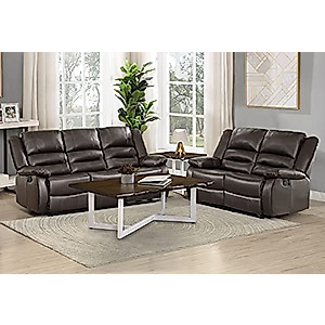 Lexicon Azrael Faux Leather Double Manual Reclining Sofa, 82" W, Brown