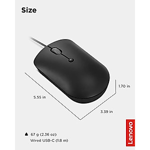 Lenovo 400 USB-C Compact Wired Mouse – Pocket Friendly Portable Mouse for Notebook or Large Computer Monitor, Black