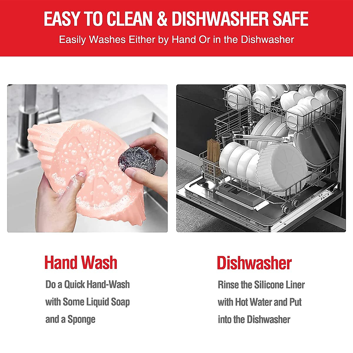 2 Pack Air Fryer Silicone Liners Pot for 3 to 5 QT, Air Fryer Silicone Basket Bowl, Replacement of Flammable Parchment Paper, Reusable Baking Tray Oven Accessories, Pink+Grey, (Top 8in, Bottom 6.75in)