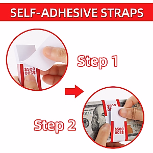 Money Bands 550 Pack for Cash Self Adhesive Wrappers for Bills Currency Straps for Dollar Wraps Organizer($500 / Red)