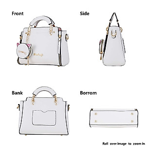 Qiayime Women Fashion Handbag Purses Luxury Designer Crossbody PU Leather Satchel Shoulder Messenger Bags Tote Cat Purse (white)