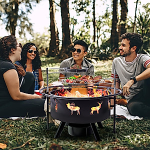 NATURAL EXPRESSIONS 32 Inch Large Fire Pit with 2 Grills, Outdoor Wood Burning Fire Pit with Cooking Grate, Lid, Poker and Round Waterproof Cover for Patio, Ourside, Bonfires, Picnic, Party.