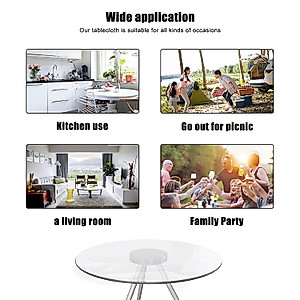 FGSAEOR Round Tablecloth, Vinyl Fitted Table Cover with Flannel Backing Elastic Edge, Waterproof Wipeable Patio Table Cloths for Round Table (56 Inch Round Tight Fit, Clear)