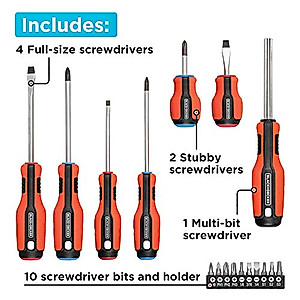 BLACK+DECKER Magnetic Screwdriver Set, 17-Piece (BDHT65003)