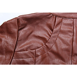 ELUCKFACE Boys Trendy Stand Collar PU Leather Moto Jacket Leather Coat Brown 9-10Years