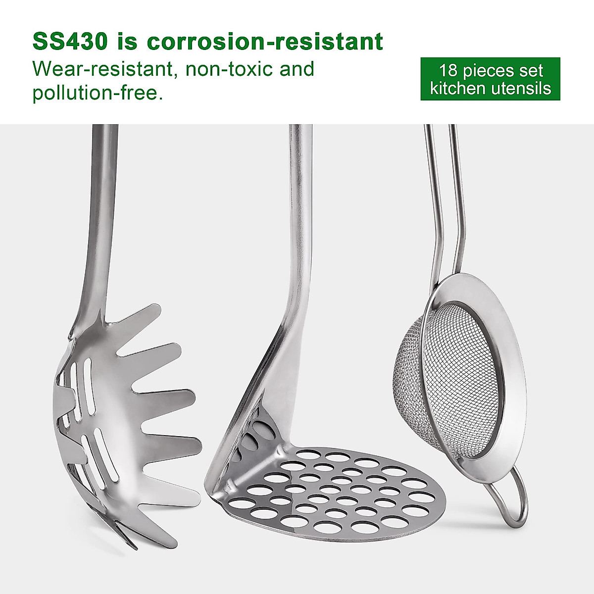 Stainless steel kitchen utensil set, 28 pcs kitchen gadgets and cooking utensil with holder - best kitchen tool set gift