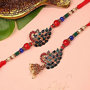 IndoTribe Set Of 2 Rakhi For Brother And Bhabhi Rakhi For Brother Rakhi Set Rakhee For Brother Sister Bracelets Rakhi Gifts For Brother Lumba Rakhi For Bhabhi Rakhi With Roli Chawal Rakhi Set rakhi