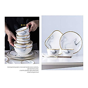 ZLDGYG Christmas Bowl Dish Set Nordic Wind Ceramics Phnom Penh Marble Tableware Set Bowl Soup Dishes And Dishes for Household Use (Color : 42 sets)