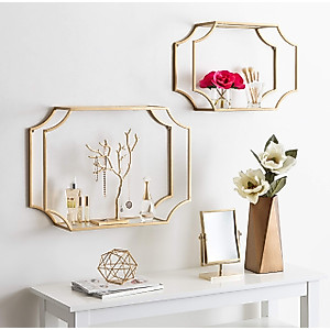 Kate and Laurel Ciel Modern Glam Metal Wall Shelf Set, Set of 2, Metallic Gold, Elegant Wall Decor and Storage