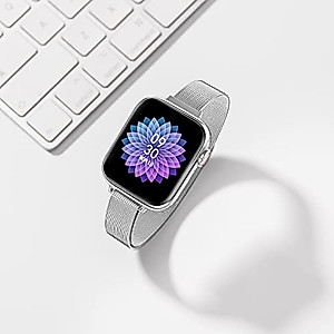 ZXCASD Metal Bands Compatible with Apple Watch Band 38mm 40mm 41mm for Women,Slim Stainless Steel Loop Magnetic Clasp Strap for iWatch Series 8 7 6 5 4 3 2 1 SE（38mm 40mm 41mm,Silver