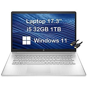 HP 17 Laptop 17.3" FHD IPS Business Laptop (Intel i5-1135G7, 32GB RAM, 1TB SSD, UHD Graphics) 4-Core(Beat i7-10510U) Narrow Bezel, Long Battery Life, Webcam, Type-C, HDMI Cable, Win 11 Home - 2022