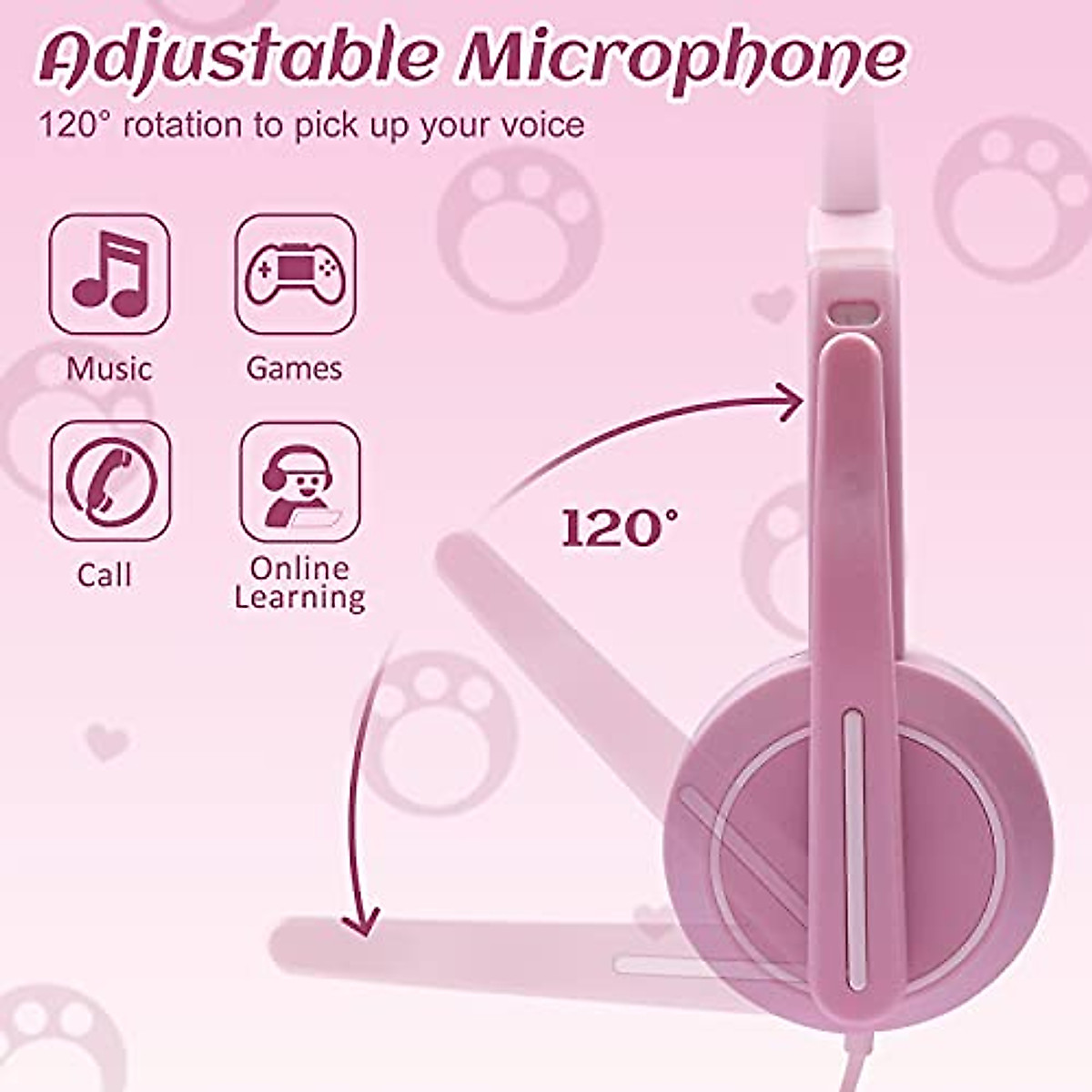 AKZ CN COM Kids Headphones, Cat Ear Headphones with Microphone for Children Boys & Girls, Wired Headset with 3.5mm Jack for Online Learning, Home, Chromebook, Travel, Tablet