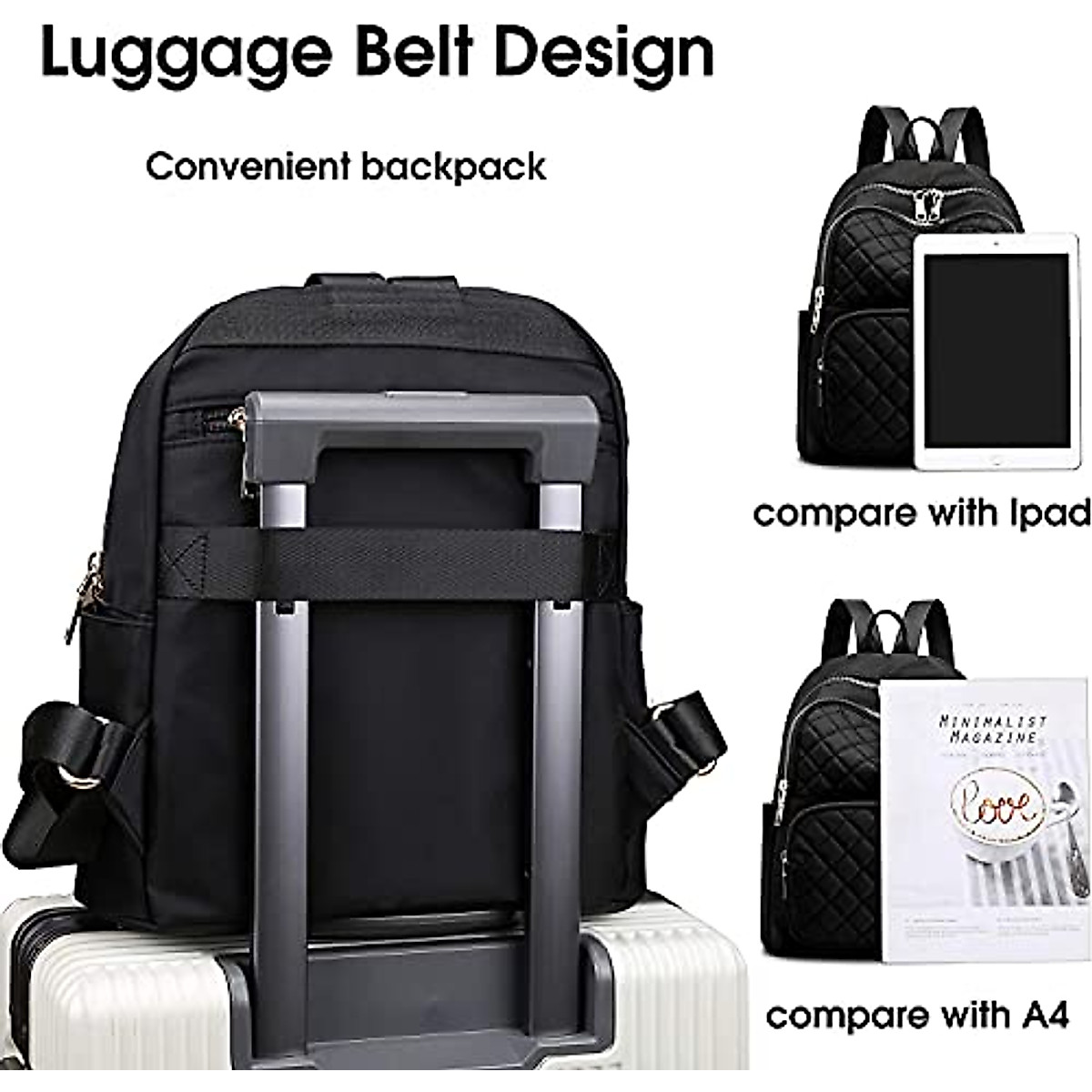 Wraifa Waterproof Oxford Small Backpack Purse for Women Mini Fashion Ladies Travel Shoulder Bag（quilted backpack with purse）