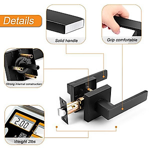 Probrico 6 Pack| Matte Black Passage Levers for Hall and Closet, Square Heavy Duty Interior Keyless Door Handles, Reversible for Left Right Sided Doors