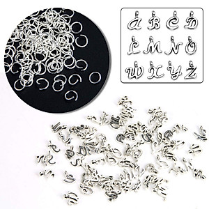 SANNIX 156Pcs/6 Sets ABC Letter Charms Mini A-Z Alphabet Bracelet Necklace Pendants with 200Pcs Open Jump Rings for DIY Jewelry Making