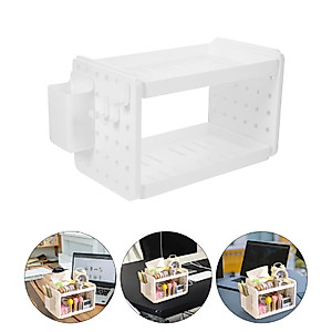 NUOBESTY Decor Book Shelf Book Stand Storage Shelves Bookshelf Magazine Rack Delicate Book Rack Tabletop Book Holder Household Book Rack White Double Layer Small Desk pp Office