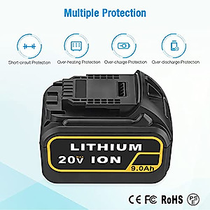 Powerextra 9.0Ah Replacement Battery Compatible with Dewalt 20V/60V Cordless Power Tools DCB180 DCB200 DCB204-2 DCB205-2 DCB206 DCD/DCF/DCG Series 2 Pack