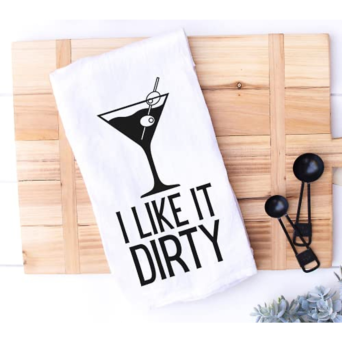 Handmade Funny Kitchen Towel, 100% Cotton Funny Dirty Martini Bar Towel for Kitchen, I Like It Dirty, Perfect for Hostess Housewarming Christmas Mother’s Day Birthday Gift (I Like It Dirty)