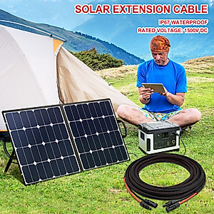 Feotech Twin Wire 75FT Solar Extension Cable - 10AWG(6mm²) Solar Panel Connector, with 6 Pairs-IP67-Male/Female Solar connectors for Outdoor Automotive RV Boat Marine Solar Panel- Black & Red