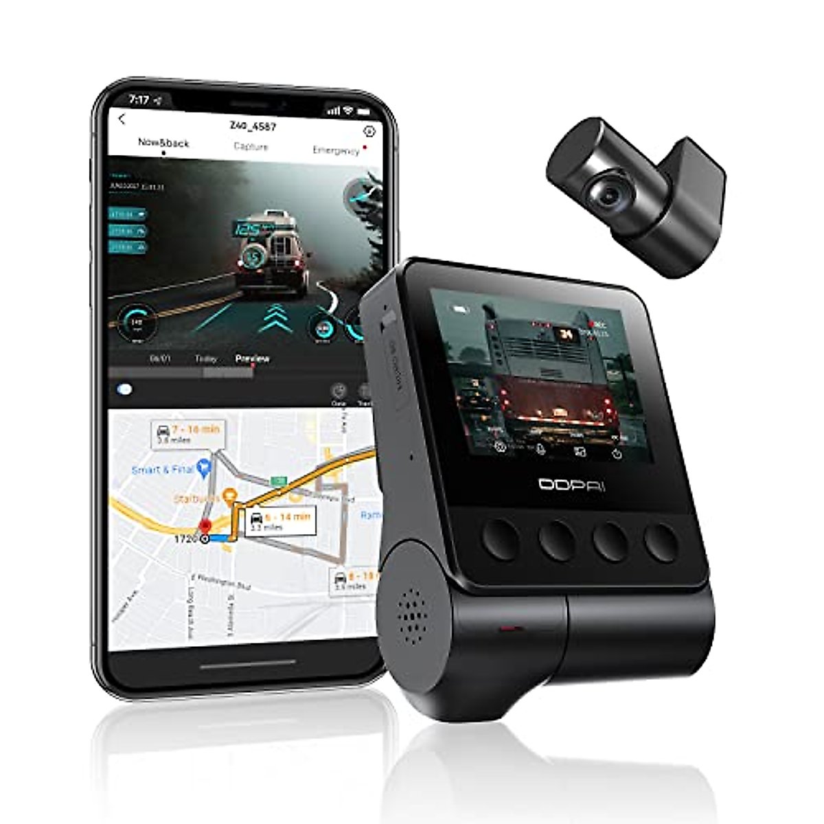 DDPAI Dash Cam Front and Rear, 1944P Front x1080P Rear, Dual Car Camera with Sensor, Buil-in GPS, Wi-Fi & App, Car Dashboard Camera Recorder 2.4",Parking Mode,G-Sensor,Super Capacitor, Z40 Dual GPS