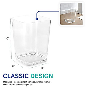 Huang Acrylic Clear Square Wastebasket Trash Can | Garbage Container Bin for Bathrooms, Kitchens, Home Offices | Shatter-Proof, Stylish, Durable and Compact Design