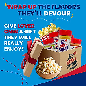 Tasty Bomb Popcorn Seasoning Set - Zesty Popcorn Seasoning Powder Variety Pack of 4 - Hot & Spicy Popcorn Flavoring with Asiago Pepper, Spicy Chipotle, Cheesy Jalapeno & Ranch Popcorn Seasoning Powder