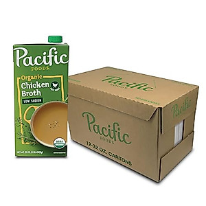 Pacific Foods Low Sodium Organic Free Range Chicken Broth, 32 oz Carton (Case of 12)
