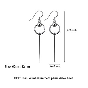 925 Sterling Silver Bead with Long Line Bar Dangle Earrings